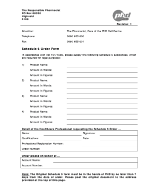 Fillable Online Schedule 6 Order Form Fax Email Print - pdfFiller