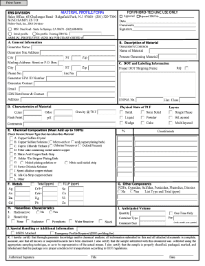 Fillable Online MATERIAL PROFILE FORM Fax Email Print - pdfFiller