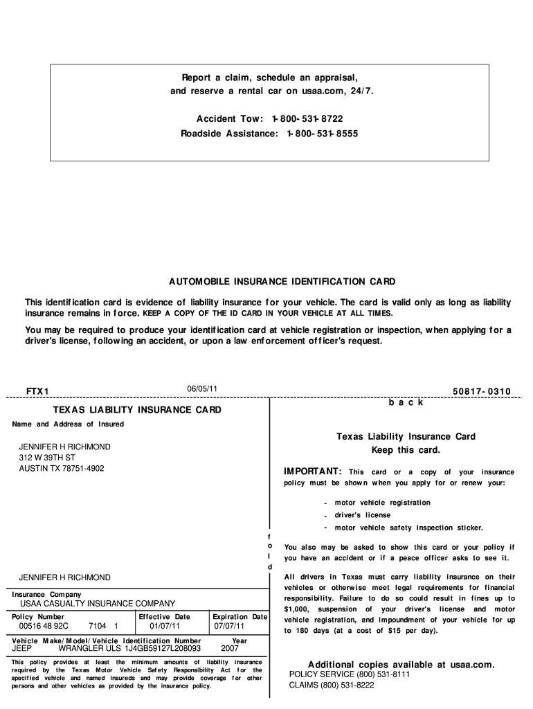 Illinois Auto Insurance Card Template Your Daily Printable