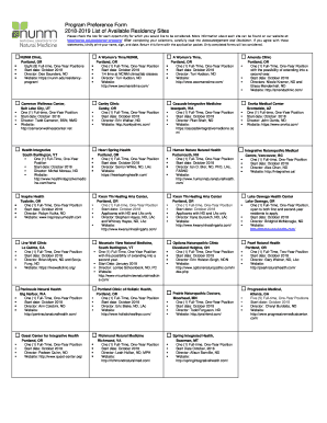 Fillable Online Program Preference Form 2018-2019 List of Available ...