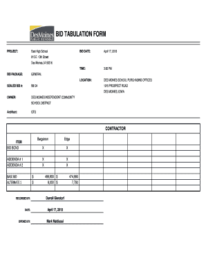 Fillable Online BID TABULATION FORM - cdn.dmschools.org Fax Email Print ...