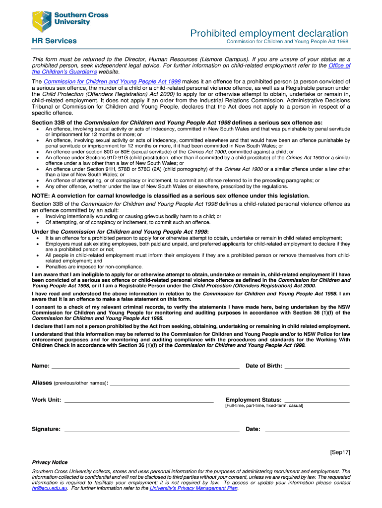 Fillable Online Prohibited employment declaration. Prohibited ...