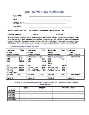 Fillable Online BWD2017 MULTI-?DIVE PACKAGE FORM Fax Email Print ...