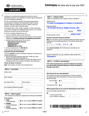 Fillable Online Centrepay Deductions - PICA Fax Email Print - pdfFiller