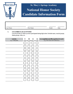 Fillable Online National Honor Society Candidate Information Form Fax Email Print - pdfFiller