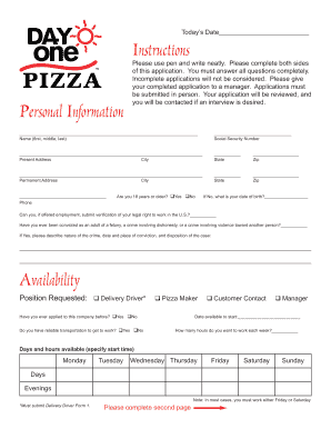 Fillable Online Download Application - Day One Pizza Fax Email Print ...
