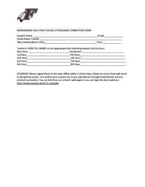 Fillable Online MENOMONEE FALLS HIGH SCHOOL ATTENDANCE CORRECTION FORM ...