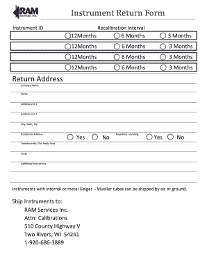 Fillable Online Instrument Return Form - Ram Services, inc. Fax Email ...