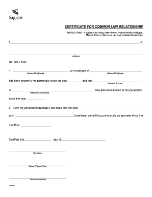Fillable Online CERTIFICATE FOR COMMON LAW RELATIONSHIP Fax Email Print ...