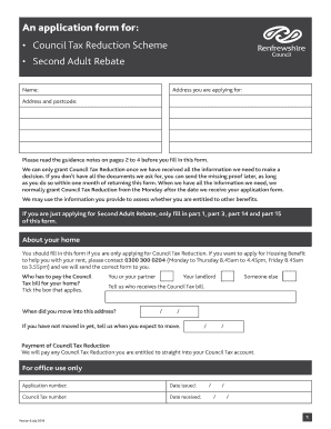 Fillable Online Council Tax Reduction Application form - Renfrewshire ...