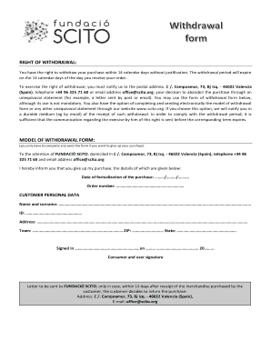 Fillable Online RIGHT OF WITHDRAWAL: MODEL OF WITHDRAWAL FORM: Fax ...