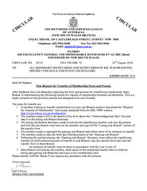 Fillable Online rslnsw org New Request For Transfer of Membership Form ...