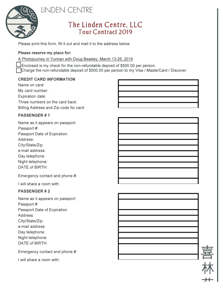 Fillable Online Tour Contract 201 9 Fax Email Print - pdfFiller