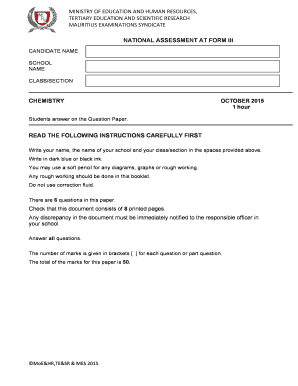 Fillable Online NATIONAL ASSESSMENT AT FORM III - mes.intnet.mu Fax ...