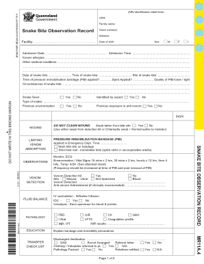Fillable Online Snake Bite Observation Record - MR11A.4. Clinical Form ...