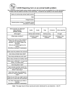Fillable Online CAHW Reporting form on an animal health problem Fax ...