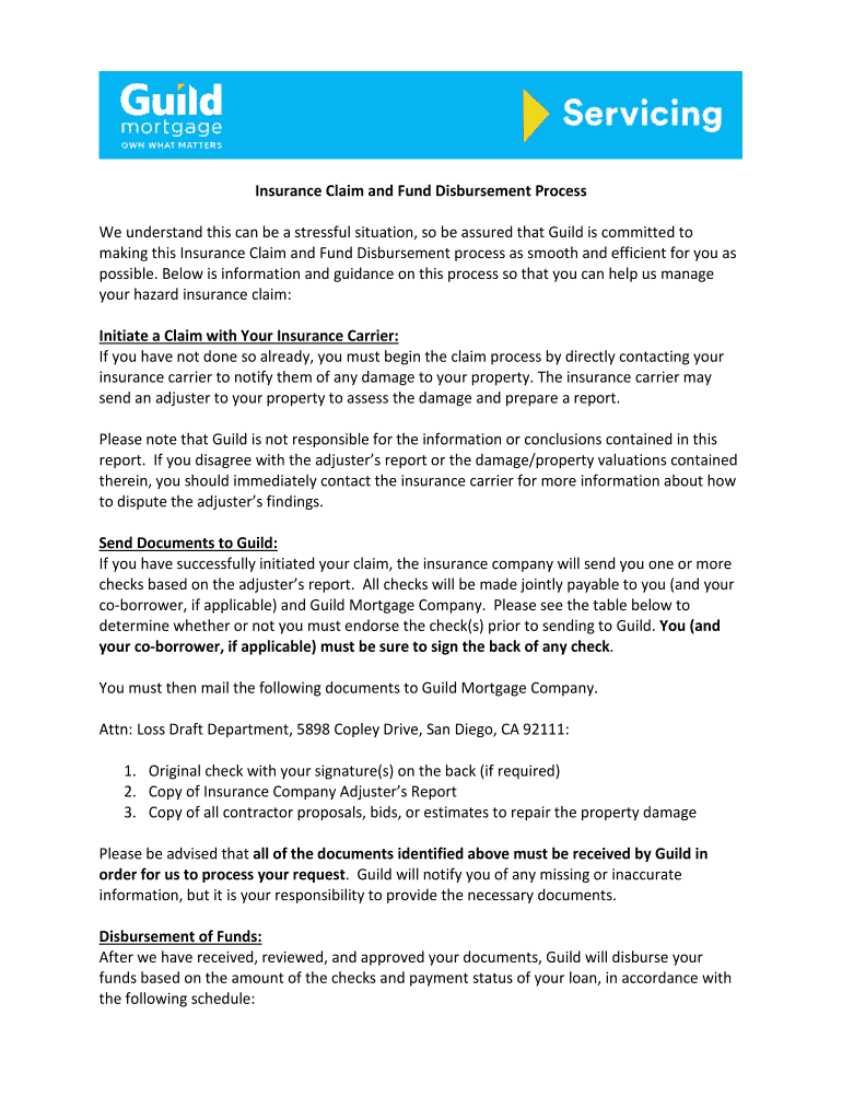 Fillable Online Insurance Claim and Fund Disbursement Process - Guild ...