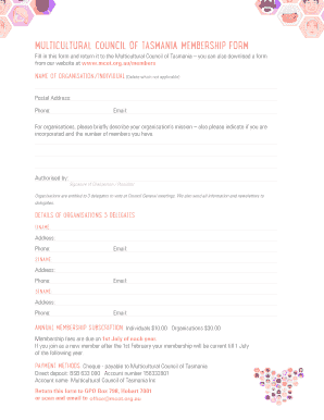 Fillable Online mcot org MULTICULTURAL COUNCIL OF TASMANIA MEMBERSHIP ...