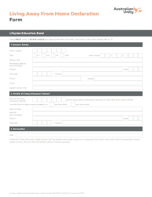 Fillable Online Living Away From Home Declaration Form - Australian ...