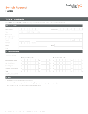 Fillable Online Switch Request orm - Australian Unity Fax Email Print ...