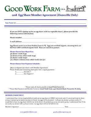 Fillable Online 2018 Egg Share Member Agreement (Zionsville ... - Good ...