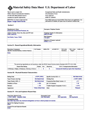 Fillable Online Material Safety Data Sheet - Hand Scrub Fax Email Print - pdfFiller