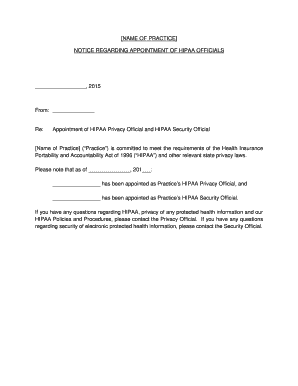 Fillable Online Notice re HIPAA Officers - MedMal Direct Fax Email ...