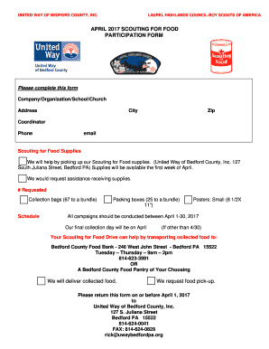 Fillable Online APRIL 2017 SCOUTING FOR FOOD PARTICIPATION FORM We will ... Fax Email Print ...