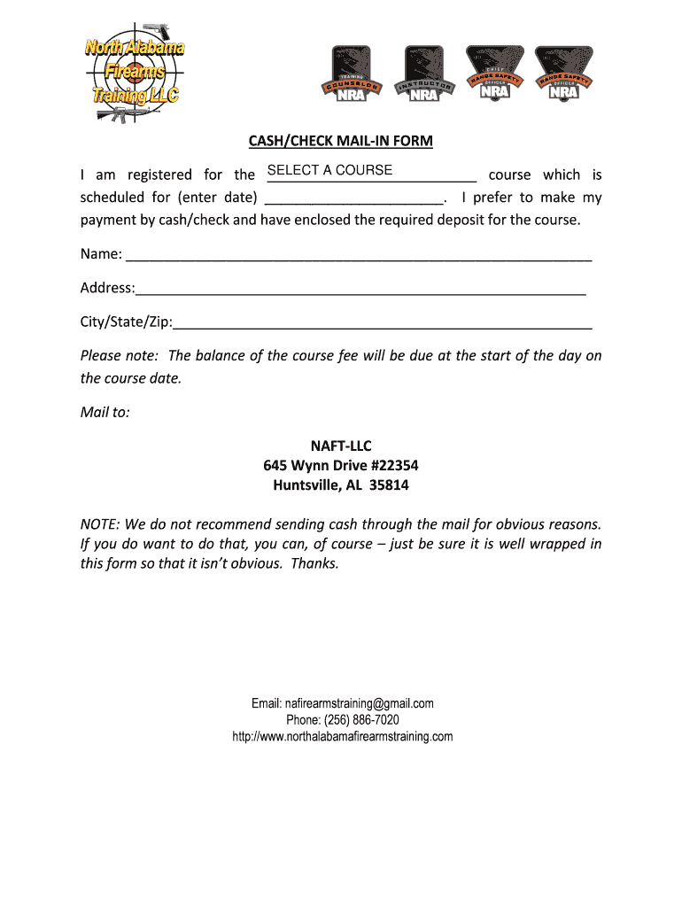 Fillable Online Cash/Check Fillable PDF Mail In Payment Form Fax Email ...