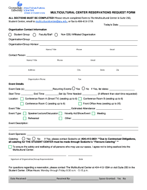 Fillable Online multicultural gsu multicultural center reservations ...