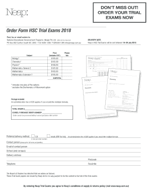 Fillable Online Order Form HSC Trial Exams 2018 - Neap Fax Email Print ...