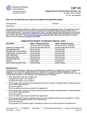 Fillable Online CAP-00 Capped Permit Qualifications Review List - Air ...