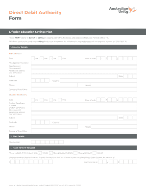 Fillable Online Direct Debit Authority Form - Australian Unity Fax ...