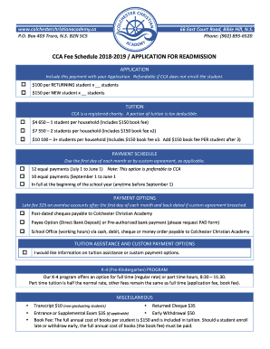 Fillable Online CCA Fee Schedule 2018-?2019 / APPLICATION FOR ...