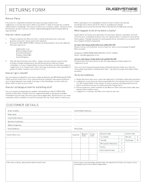 Fillable Online RETURNS FORM - rugbystore.co.uk Fax Email Print - pdfFiller