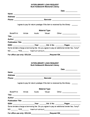 Fillable Online INTERLIBRARY LOAN REQUEST Butt-Holdsworth Memorial ...