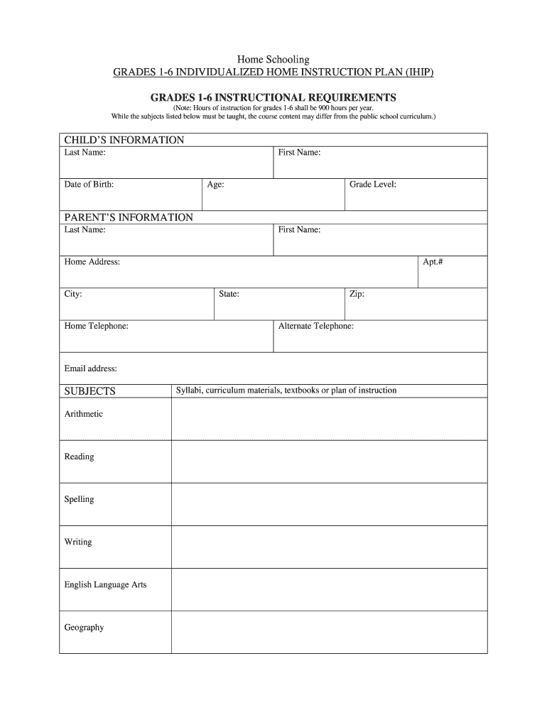 Ihip Homeschool Template Fill Online Printable Fillable Blank