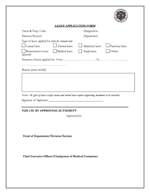Fillable Online LEAVE APPLICATION FORM Name & Emp. Code: Designation ...