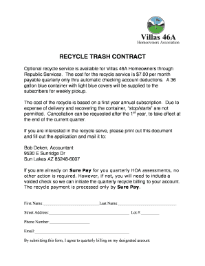 Fillable Online recycle trash contract - 46A Villas Connection Fax ...