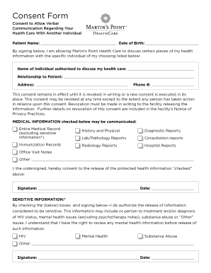 Fillable Online healthcarecenters martinspoint Consent Form - Health ...