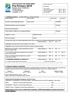 Fillable Online application-for-enrolment-2018-pp Fax Email Print ...