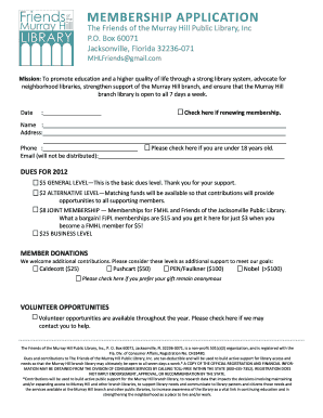 Fillable Online membership application - Friends of the Murray Hill ...