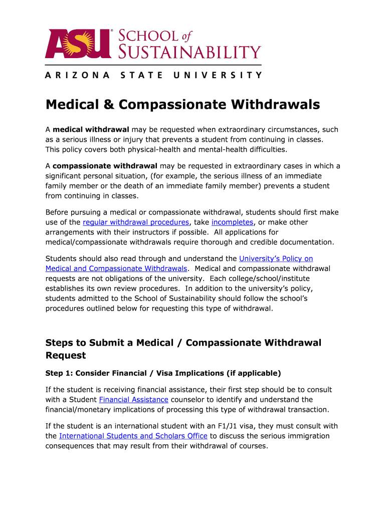 Fillable Online Medical and Compassionate Withdrawal RequestASU ... Fax ...