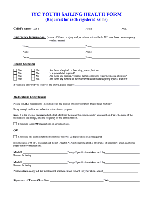 Fillable Online ithacayachtclub wildapricot iyc youth sailing health ...