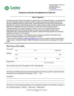 Fillable Online THRESHOLD PROGRAM RECOMMENDATION FORM FOR Fax Email ...