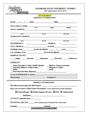 Fillable Online colostate-pueblo SSS Application Form 2014-2015.pdf - Colorado State University ...