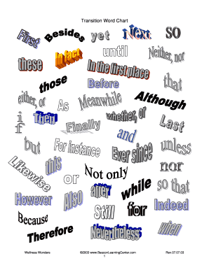 Fillable Online Transition Word Chart - Beacon Learning Center Fax ...