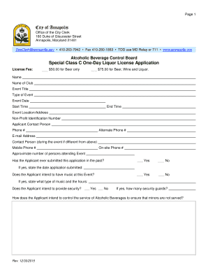 Fillable Online Special Class C One Day Liquor License Application Fax ...
