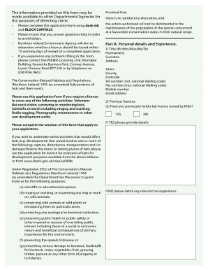 Fillable Online doeni gov Application for a Licence to Disturb or take ...