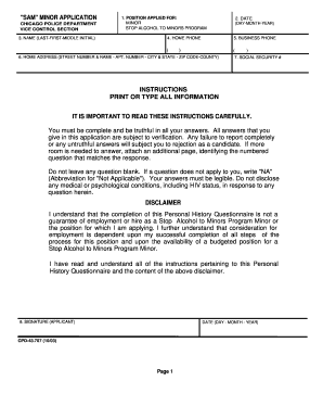 Fillable Online CPD-43.707 "SAM" Minor Application - Chicago Police ...